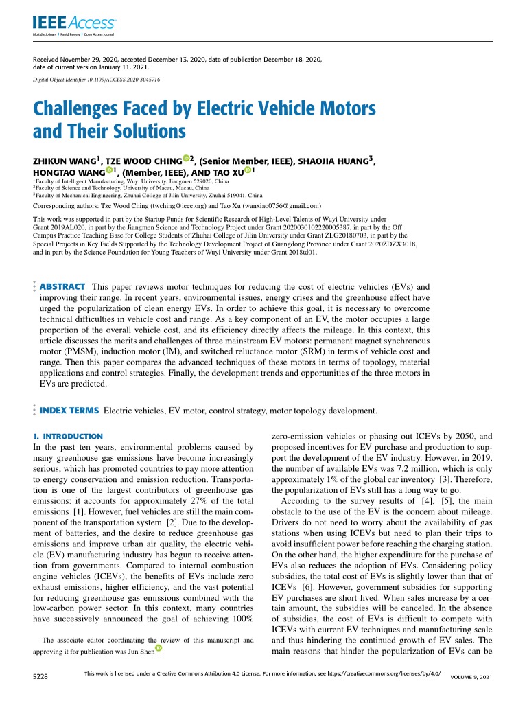 Challenges Faced by Electric Vehicle Motors and Their Solutions | PDF ...