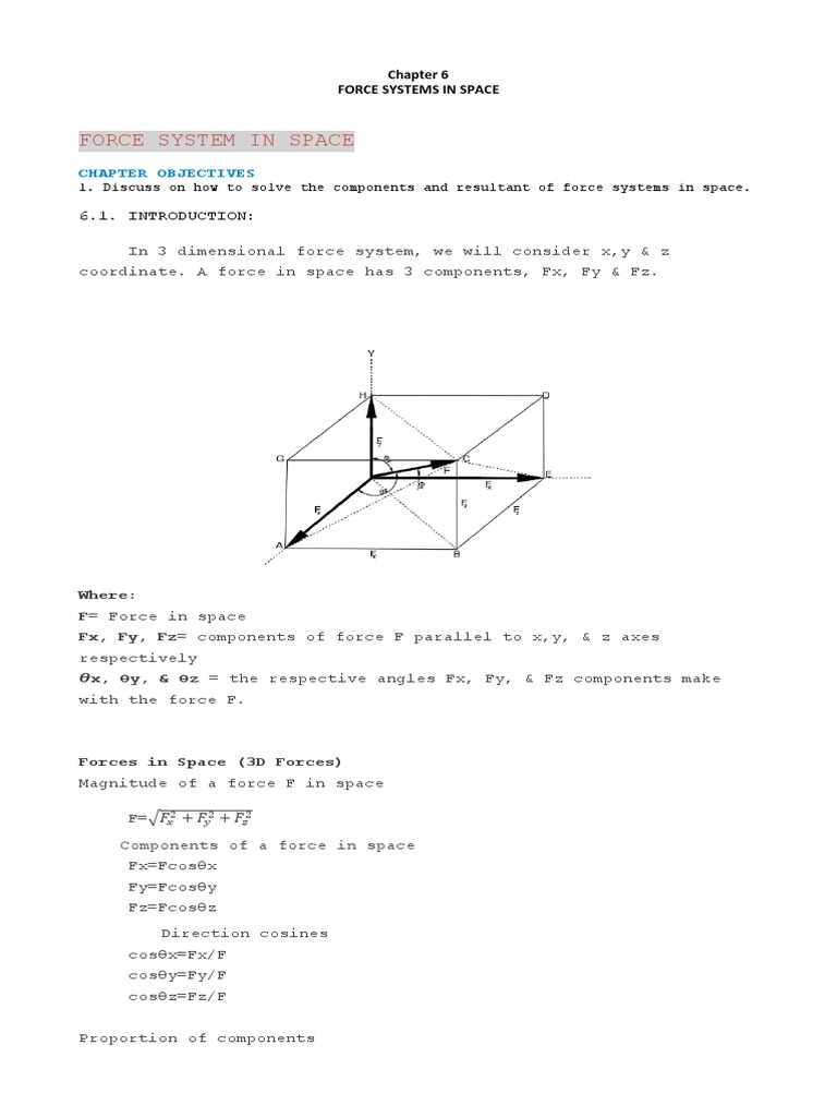 Chapter 6 FORCE SYSTEMS IN SPACE | PDF | Euclidean Vector | Force