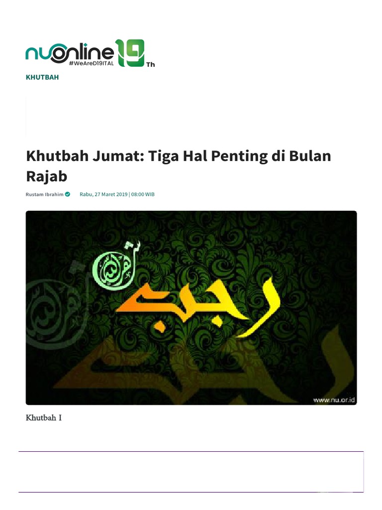 Khutbah Jumat - Tiga Hal Penting Di Bulan Rajab | PDF | Agama & Spiritualitas