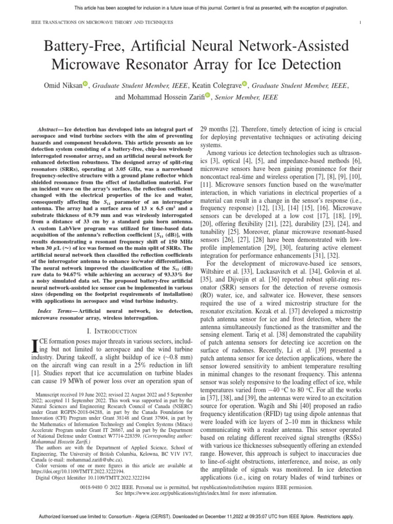 Battery-Free, Artificial Neural Network-Assisted Microwave Resonator ... Battery-Free, Artificial Neural Network-Assisted Microwave Resonator ...