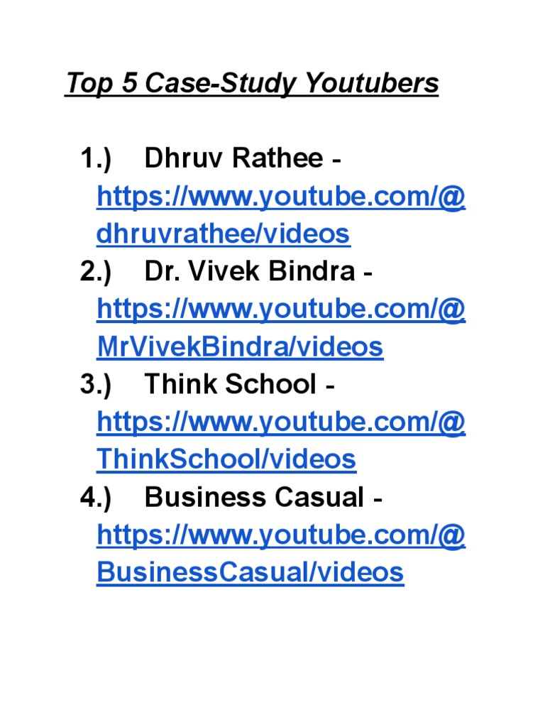 Top 5 Case-Study Youtubers | PDF