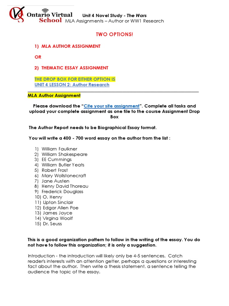 U4L2 MLA Research Assignment | PDF | Essays | Citation