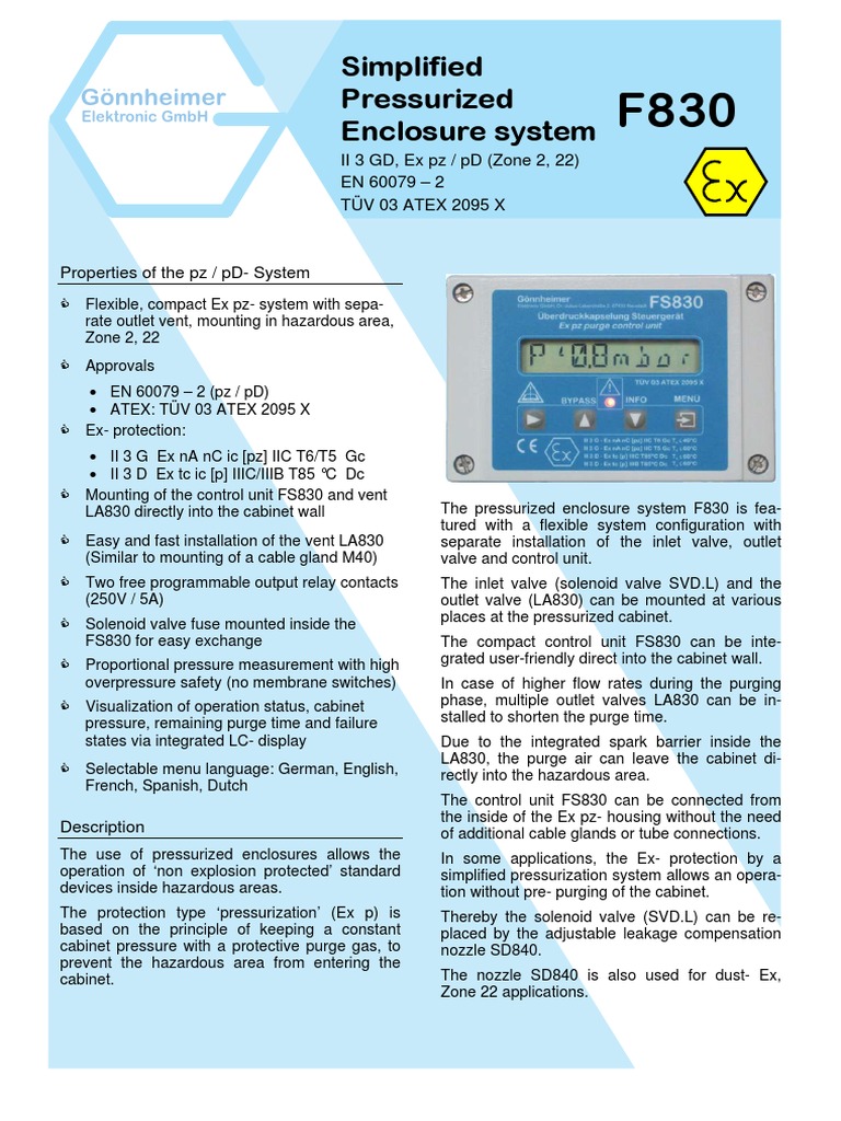 Brochure Ex-Pz Pressurized System f830 fs830 | PDF | Valve | Voltage