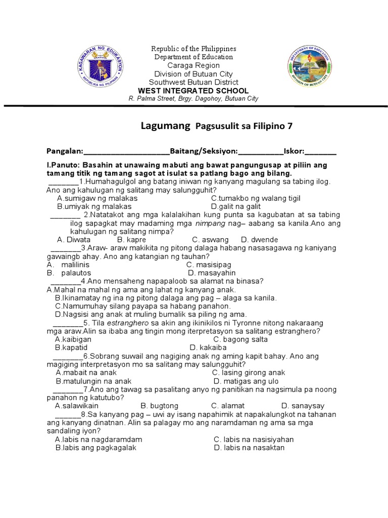 Fil7 q2 Ikatlong Lagumang Pagsusulit | PDF