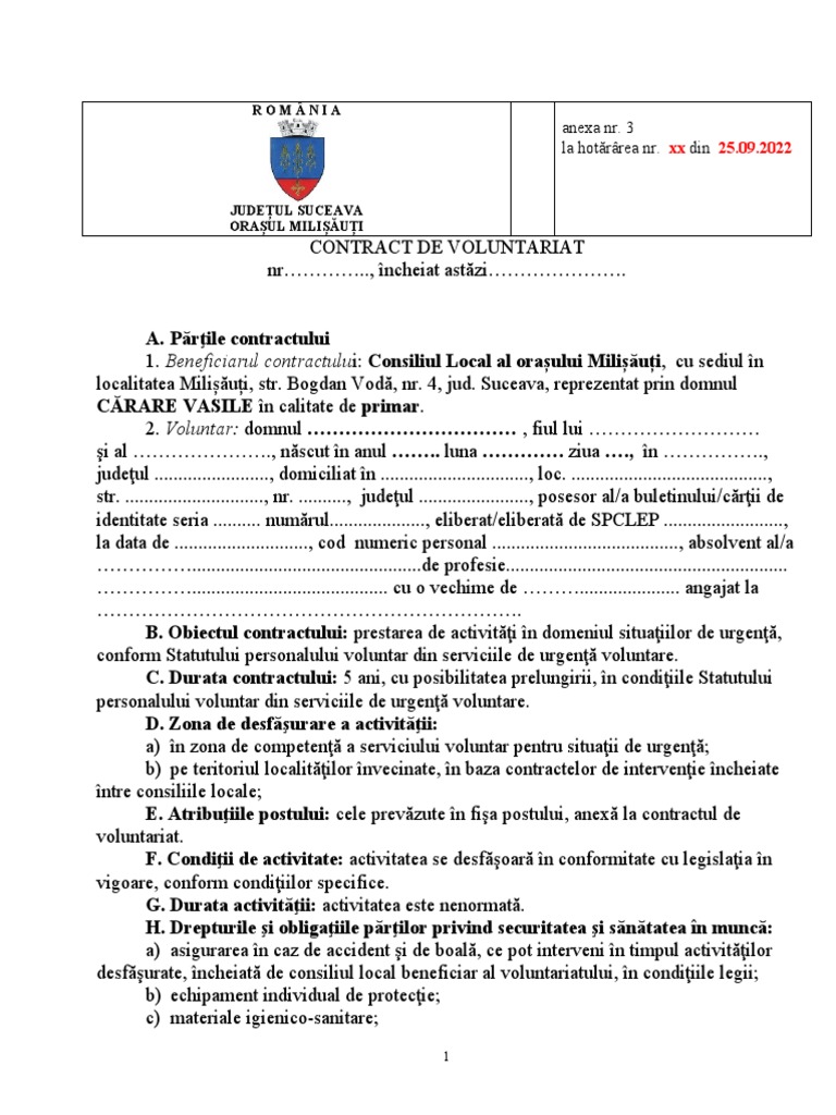 Model Contract Voluntariat | PDF