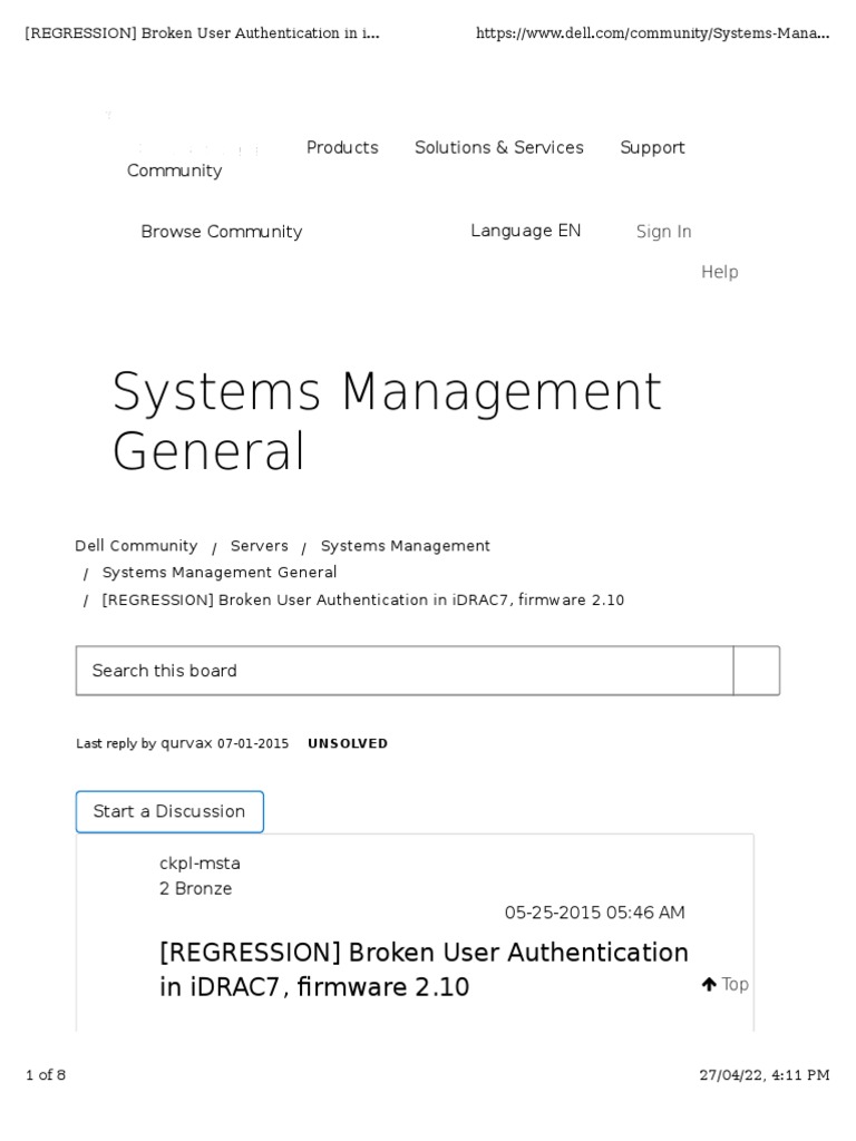 (REGRESSION) Broken User Authentication in iDRAC7, Firmware 2.10 - Dell ...