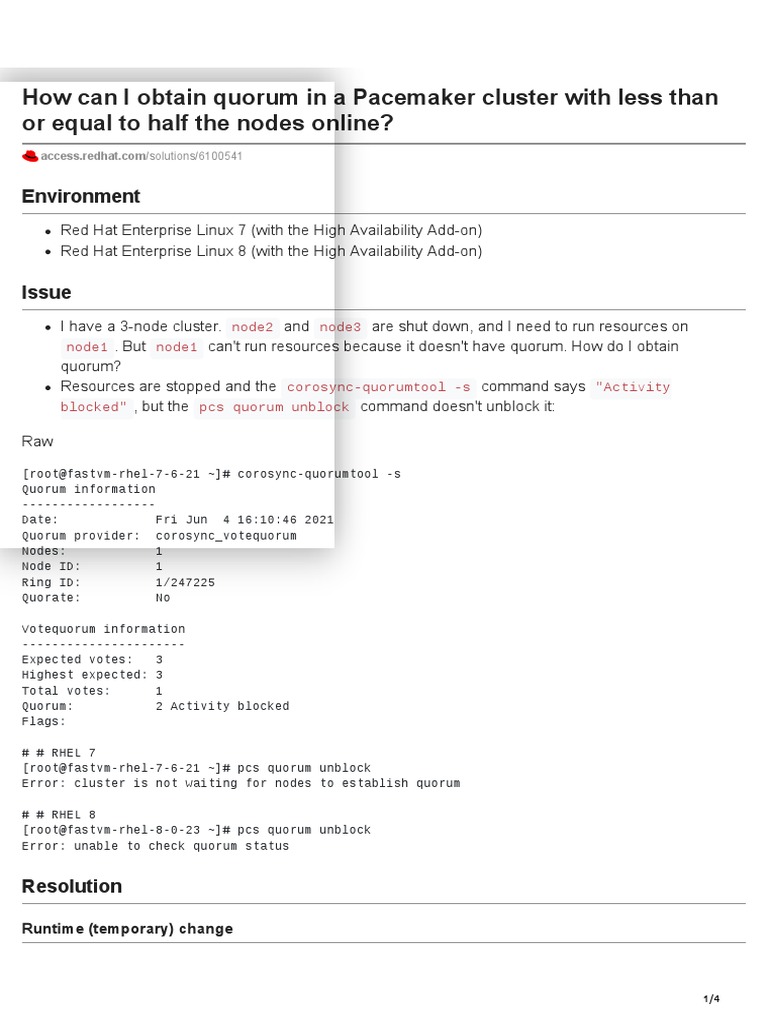 How Can I Obtain Quorum in A Pacemaker Cluster With Less Than or Equal To Half The Nodes Online ...