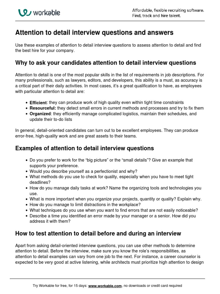 Attention To Detail Interview Questions | PDF