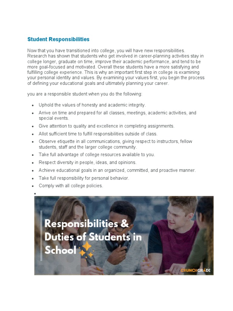 Student Responsibilities | PDF | Goal | Behavioural Sciences