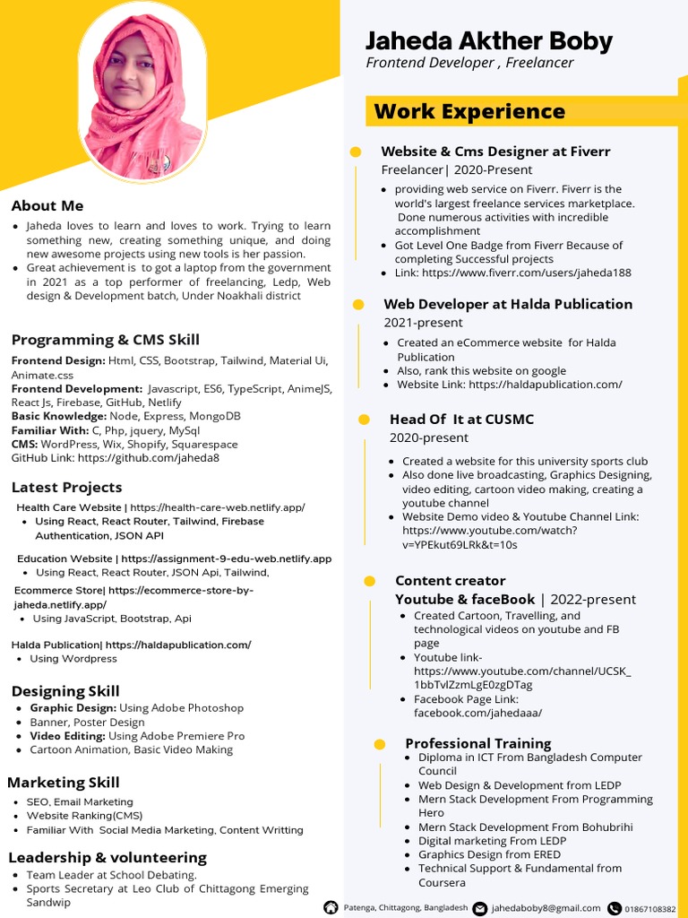 Jaheda Resume | PDF | Websites | Bootstrap (Front End Framework)