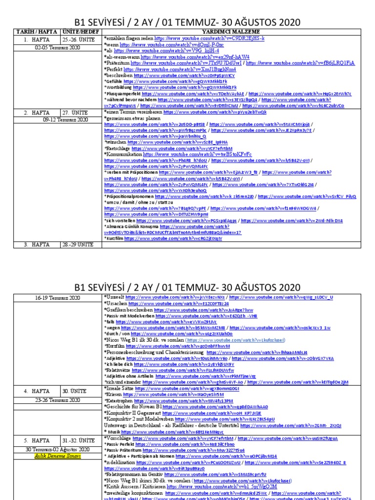 German B1 Level Two Month Learning Plan And Resource Guide July August