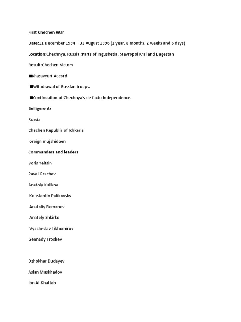 First Chechen War | PDF | Chechnya | Conflicts