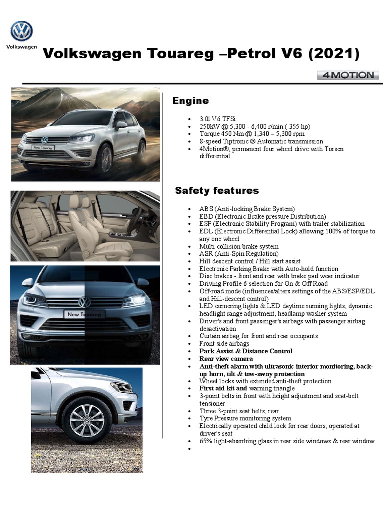 VW New Touareg 3.0 L PETROL-TFSI V6 (2021) | PDF | Airbag | Anti Lock ...