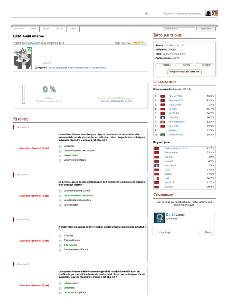 QCM Audit Interne | PDF | Crédit | Finance et gestion monétaire