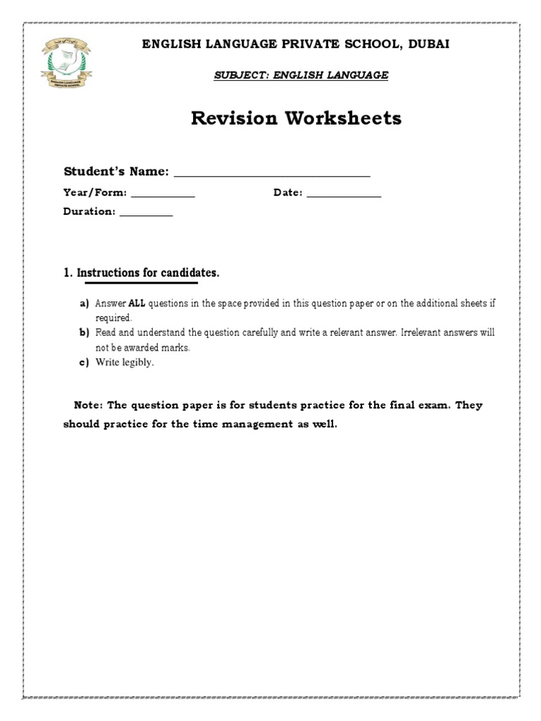 Revision of Final Exam Homework Sheets - Year 3 | PDF | Moon | Sky