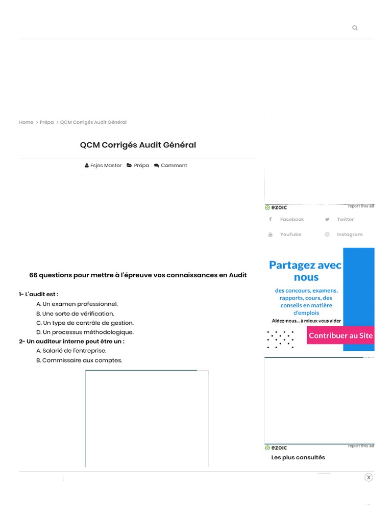 QCM Corrigés Audit Général - Fsjes Master - Concours Et Examens D'accès ...