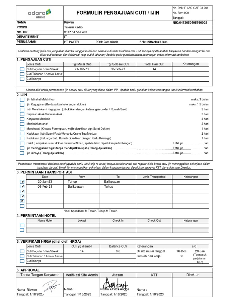 Pengajuan Cuti dan Izin Karyawan | PDF