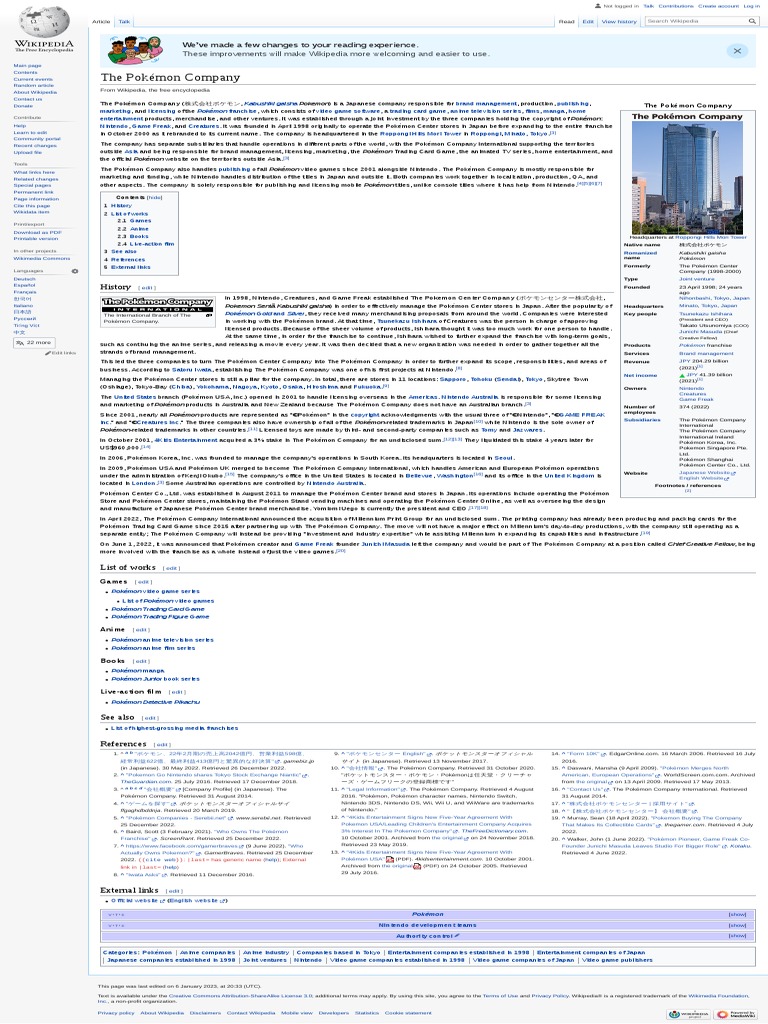 En Wikipedia Org Wiki The Pok C3 A9mon Company | PDF | Pokémon | Video ...