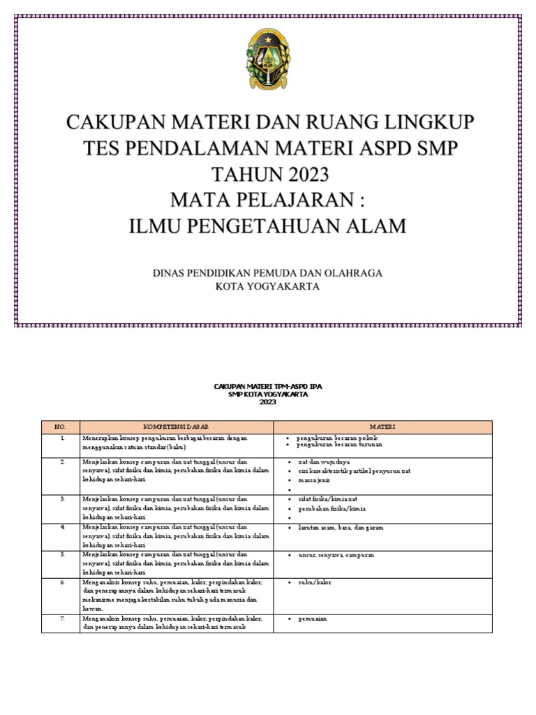 Rulang Lngkup Materi TPM ASPD 2023 IPA | PDF