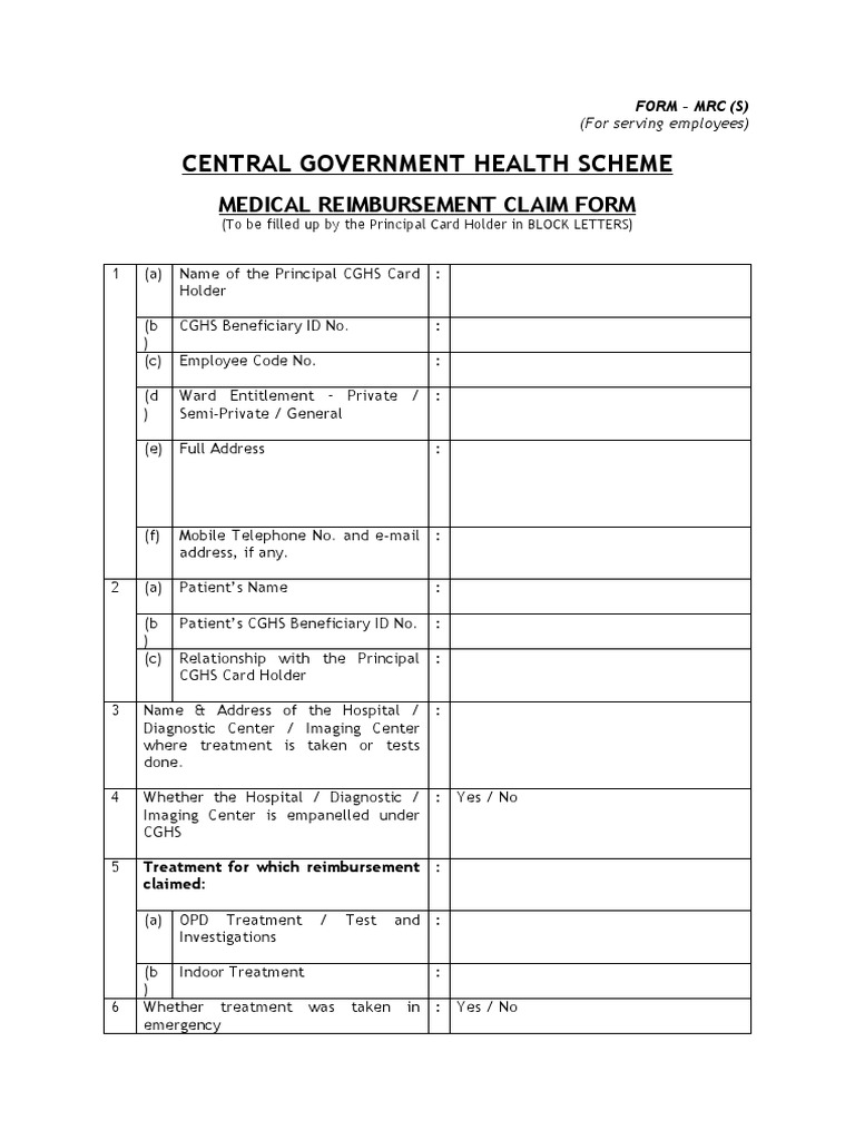 Form MRC (S) Medical Reimbursement | PDF | Affidavit | Hospital