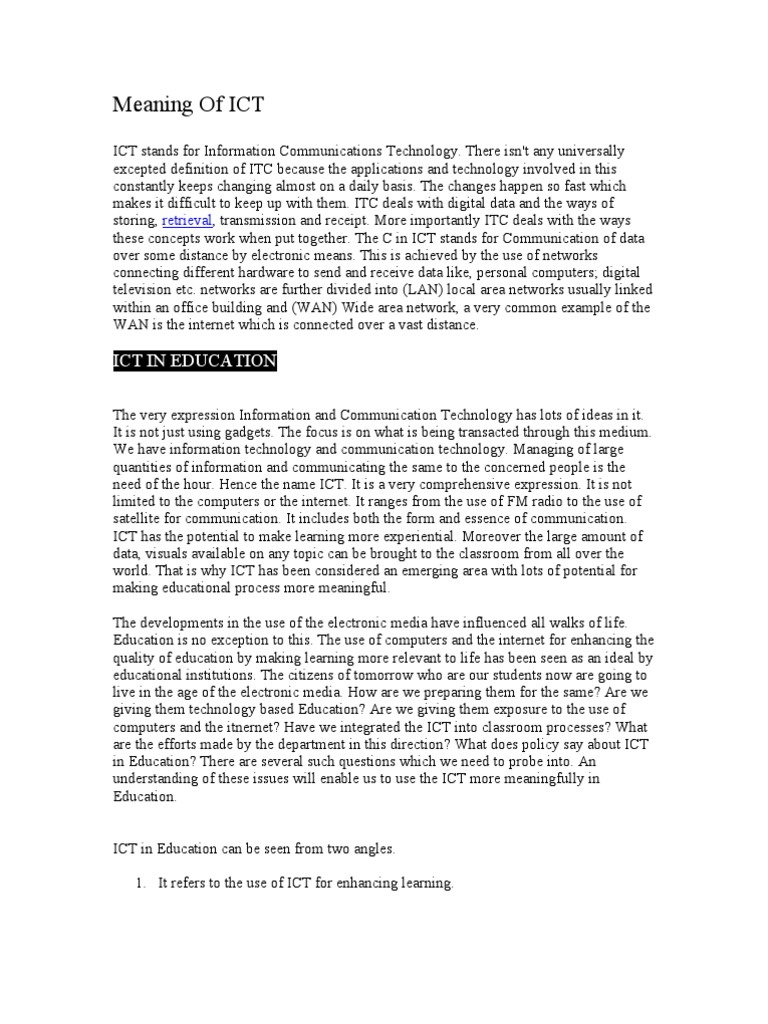 Meaning of ICT | PDF | Educational Technology | Telecommunication