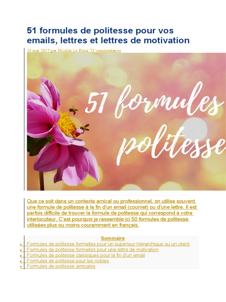 Formules de politesse pour emails et lettres | PDF
