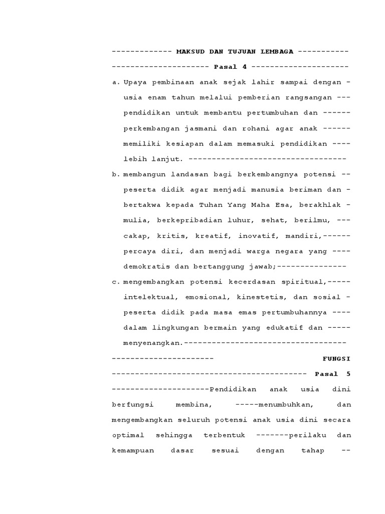 Contoh ADART PAUD | PDF