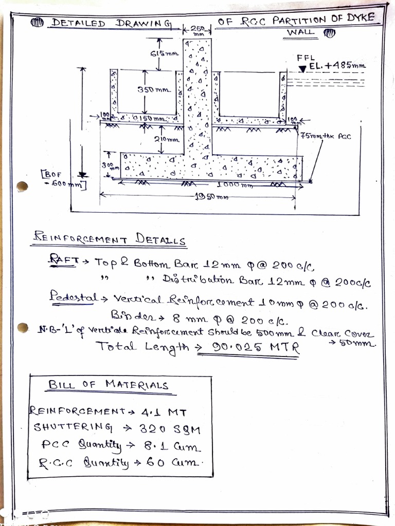Detailed Reinforcement Drawing and Bill of Materials for an RCC Dyke ...