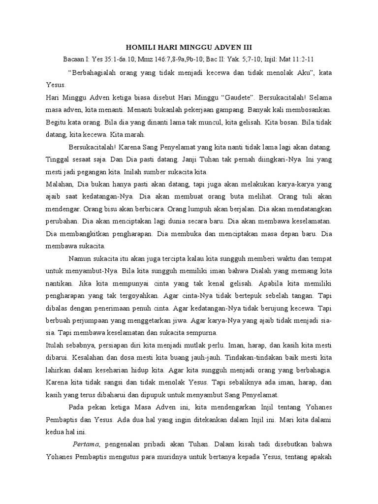 Homili Hari Minggu Adven Iii | PDF