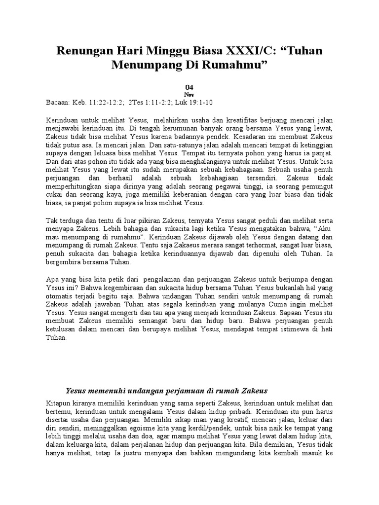 Renungan Hari Minggu Biasa XXXI | PDF | Ilmu Sosial | Filsafat