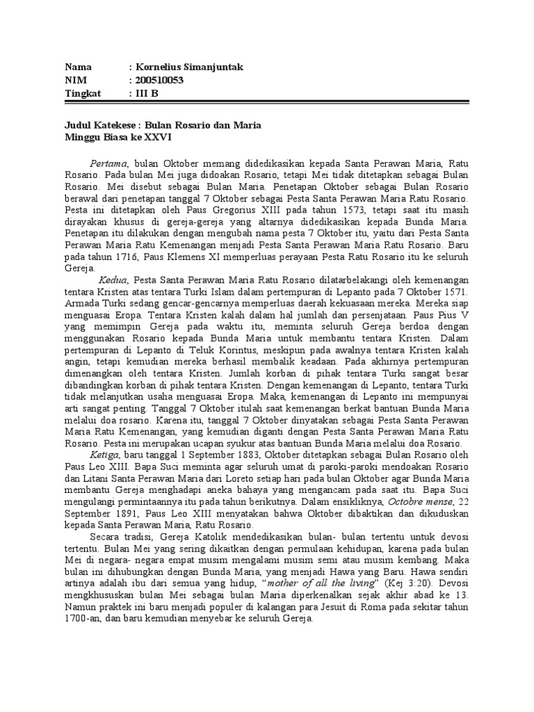 Hari Minggu Biasa XXVI. Katekese Bulan Rosario Dan Bulan Maria | PDF