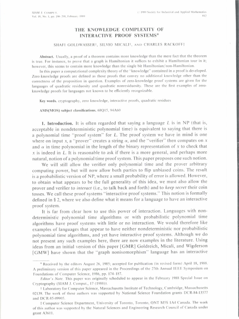 The Knowledge Complexity of Interactive Proof Systems | PDF