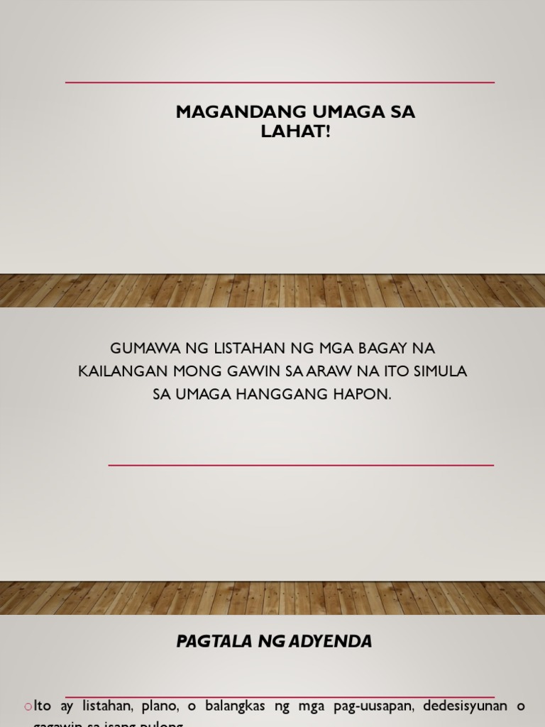 Pagtala NG Adyenda at Katitikan NG Pulong | PDF