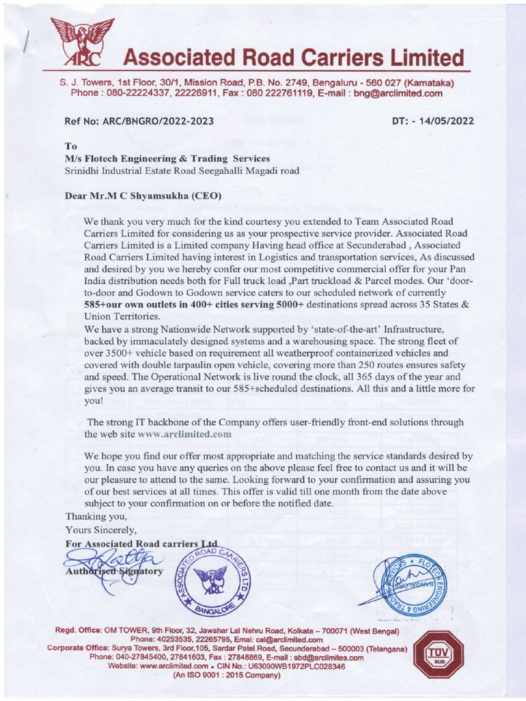 Arc Contract - 0001 | PDF | Supply Chain Management | Logistics