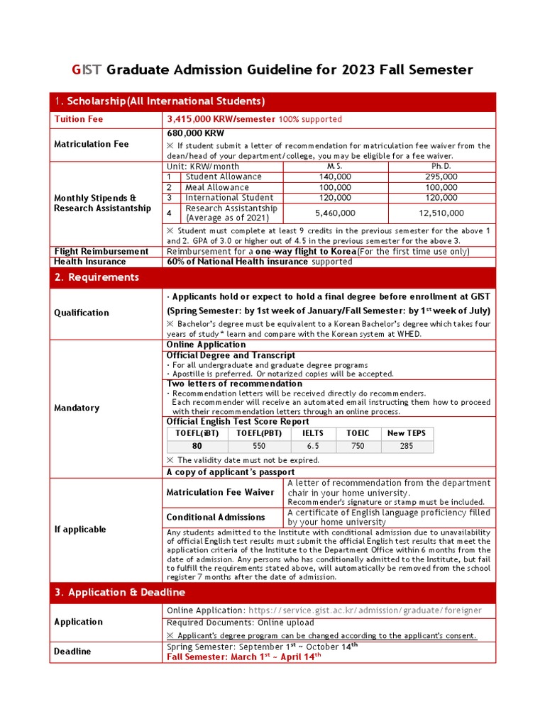 (Guideline) GIST Graduate Admissions | PDF | University And College ...
