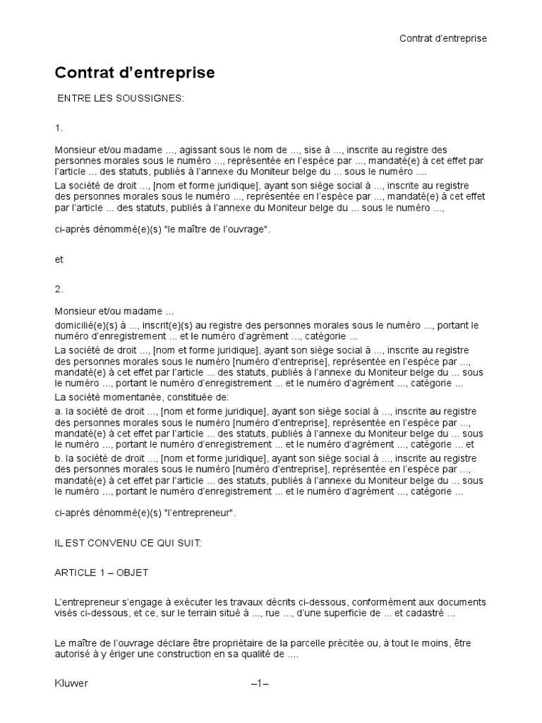 Modèle-Type - Contrat D'entreprise | PDF