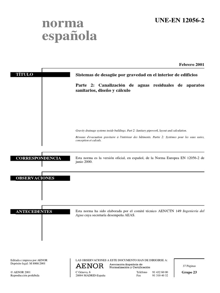 Une en - 12056 2 2001 | PDF | Europa | Colector de aguas pluviales