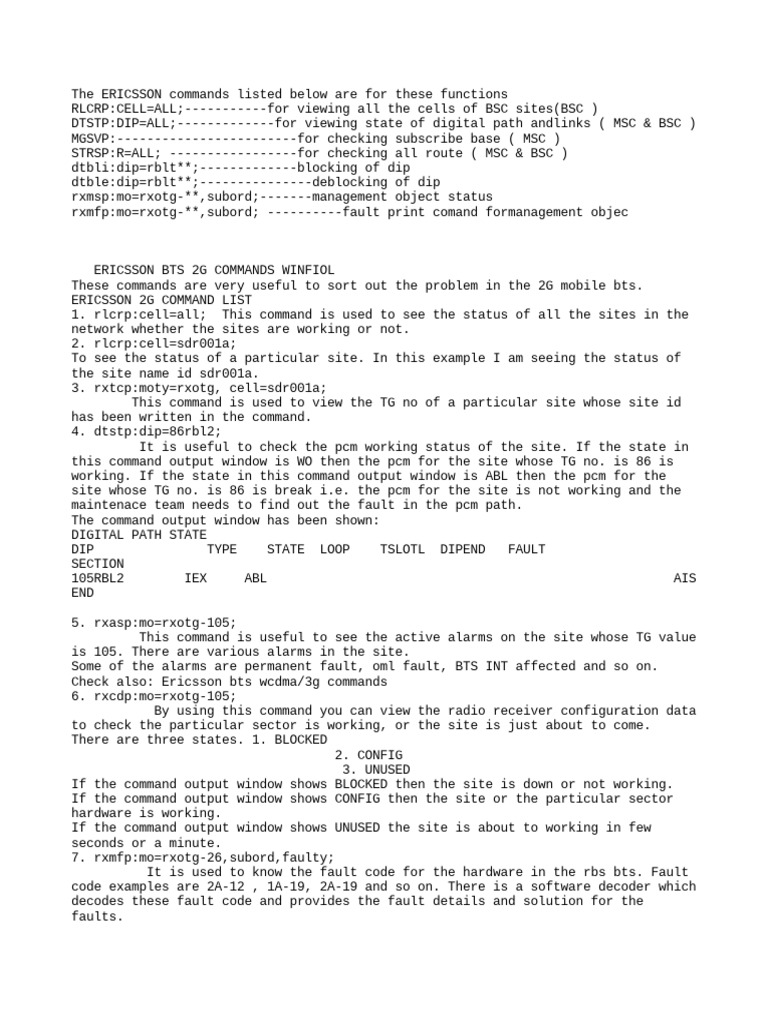 Ericsson 2G Commangs | PDF | Digital Technology | Telecommunications