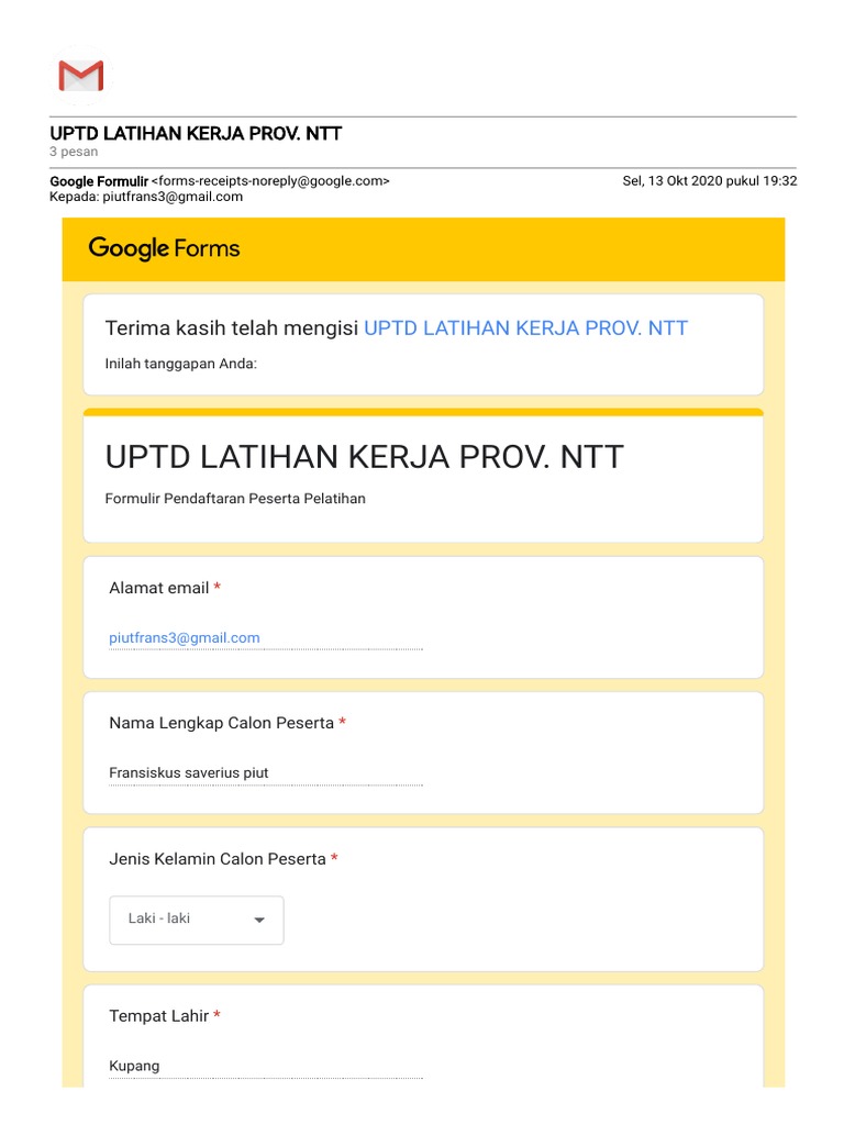 Gmail - UPTD LATIHAN KERJA PROV. NTT | PDF