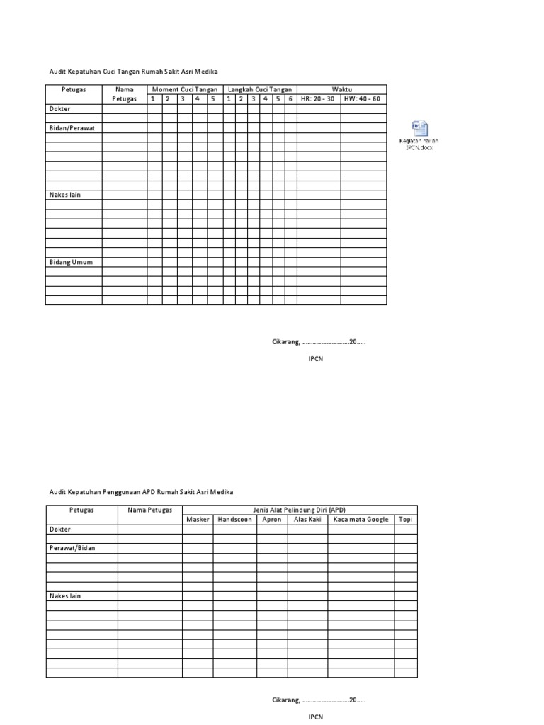 Audit HH, APD, Surveilans Plebitis | PDF
