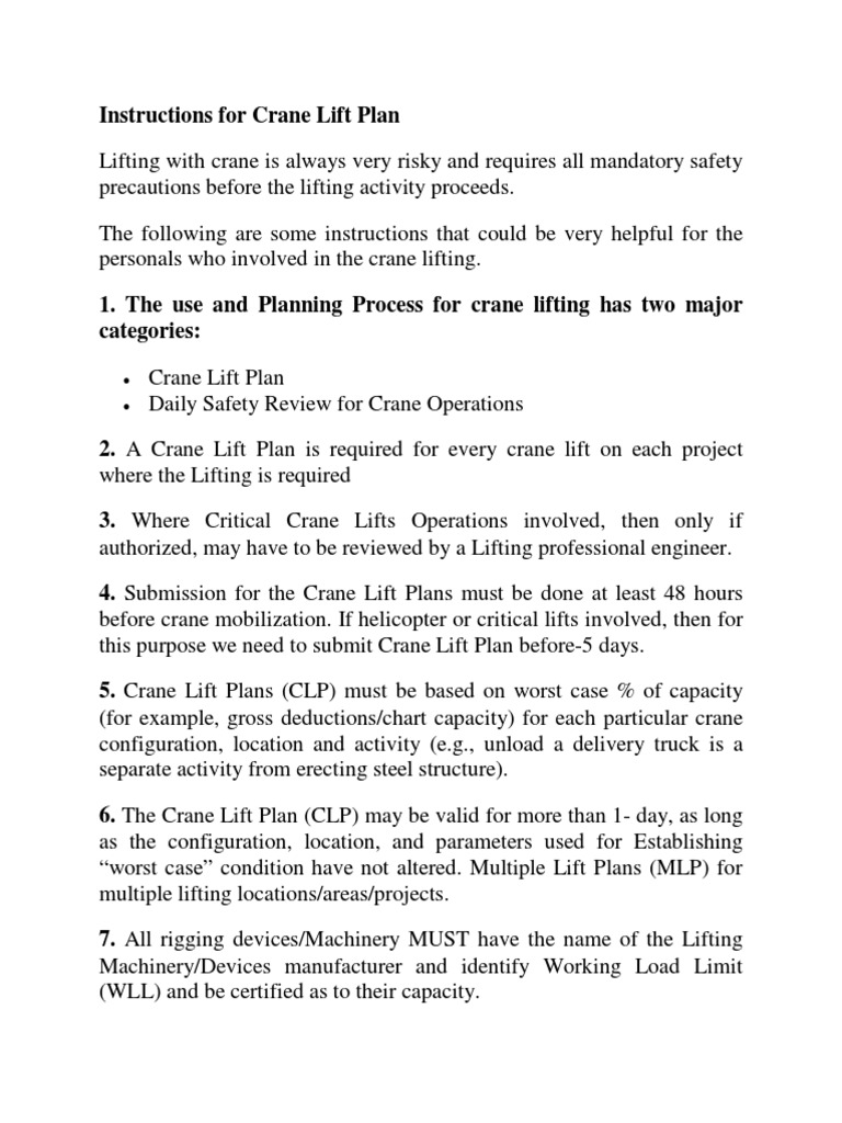 Crane Lift Plan | PDF | Crane (Machine) | Occupational Safety And ...