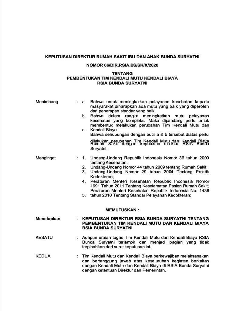 SK Tim Kendali Mutu Kendali Biaya | PDF SK Tim Kendali Mutu Kendali Biaya | PDF
