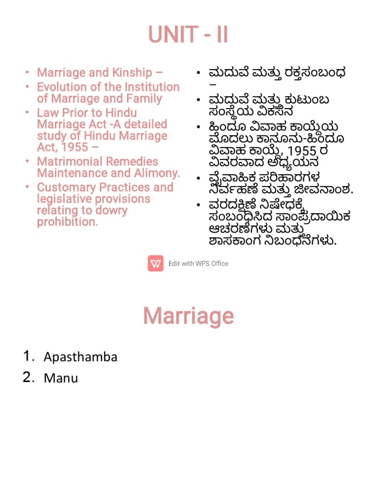 UNIT - II of Hundu Marriage Kslu | PDF | Marriage | Divorce