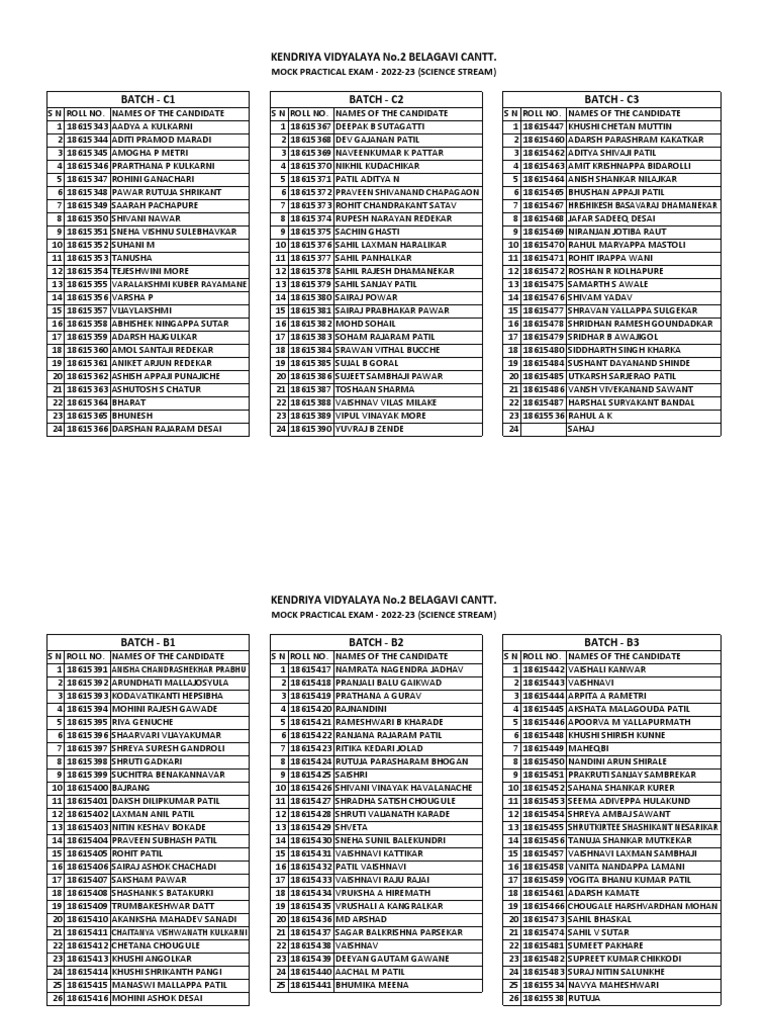 Mock Practical Batches | PDF
