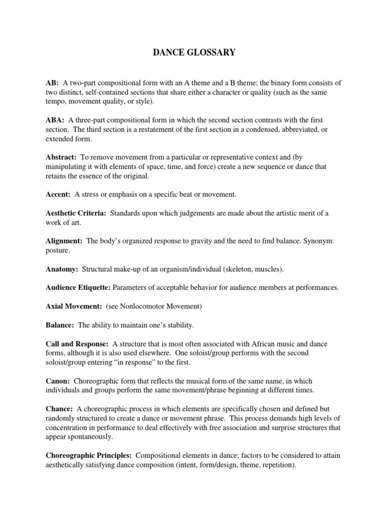 STD Art Dan Glossary | PDF | Dances | Choreography