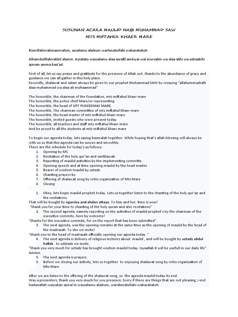 Susunan Acara Maulid Nabi Muhammad | PDF | Religion & Spirituality