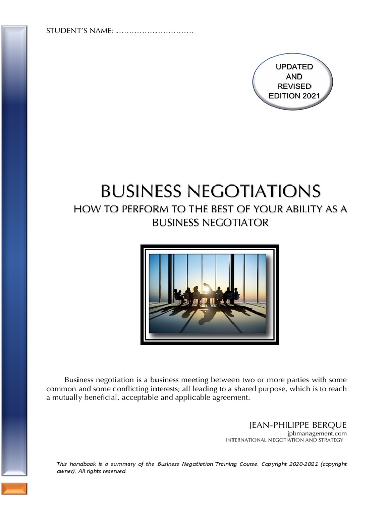 Handbook Business Negotiations v3 2021 (5589) | PDF | Negotiation | Risk