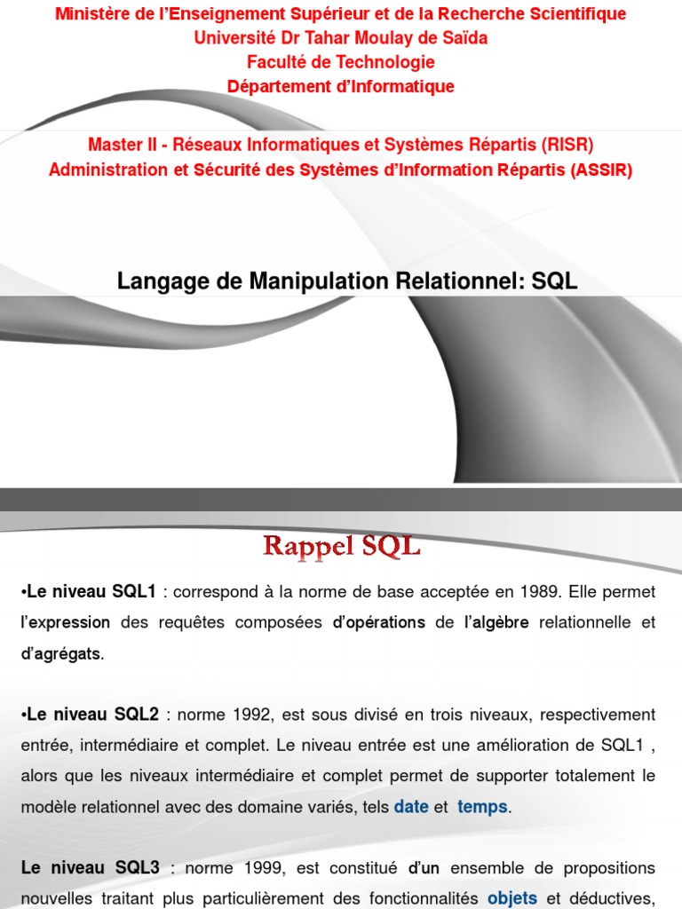 Sql Oracle Pdf Sql Informatique