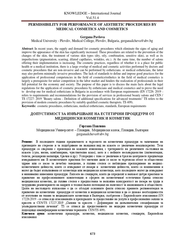 Permissibility For Performance of Aesthetic Procedures by Medical ...