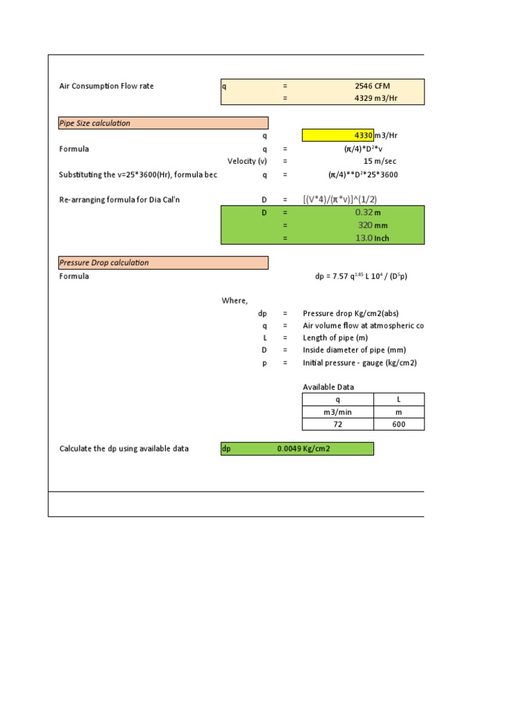 Compressed Air-Pressure Drop Calculation | PDF